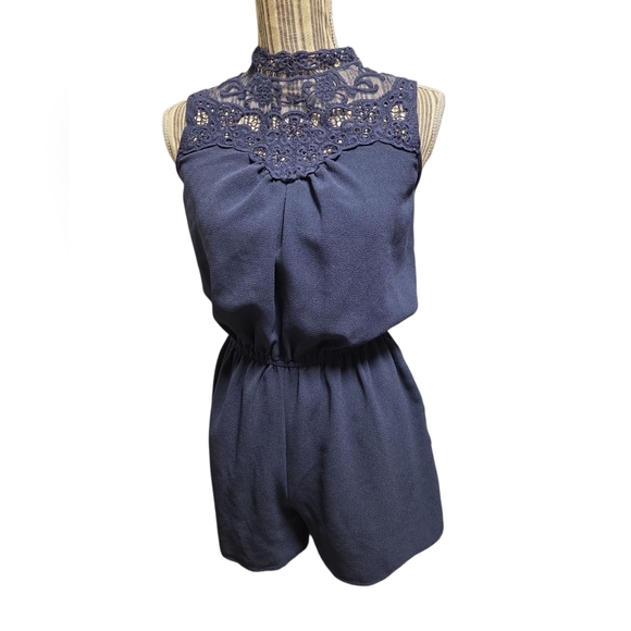 Xhilaration | Shorts | Navy Blue Lace Romper | Poshmark